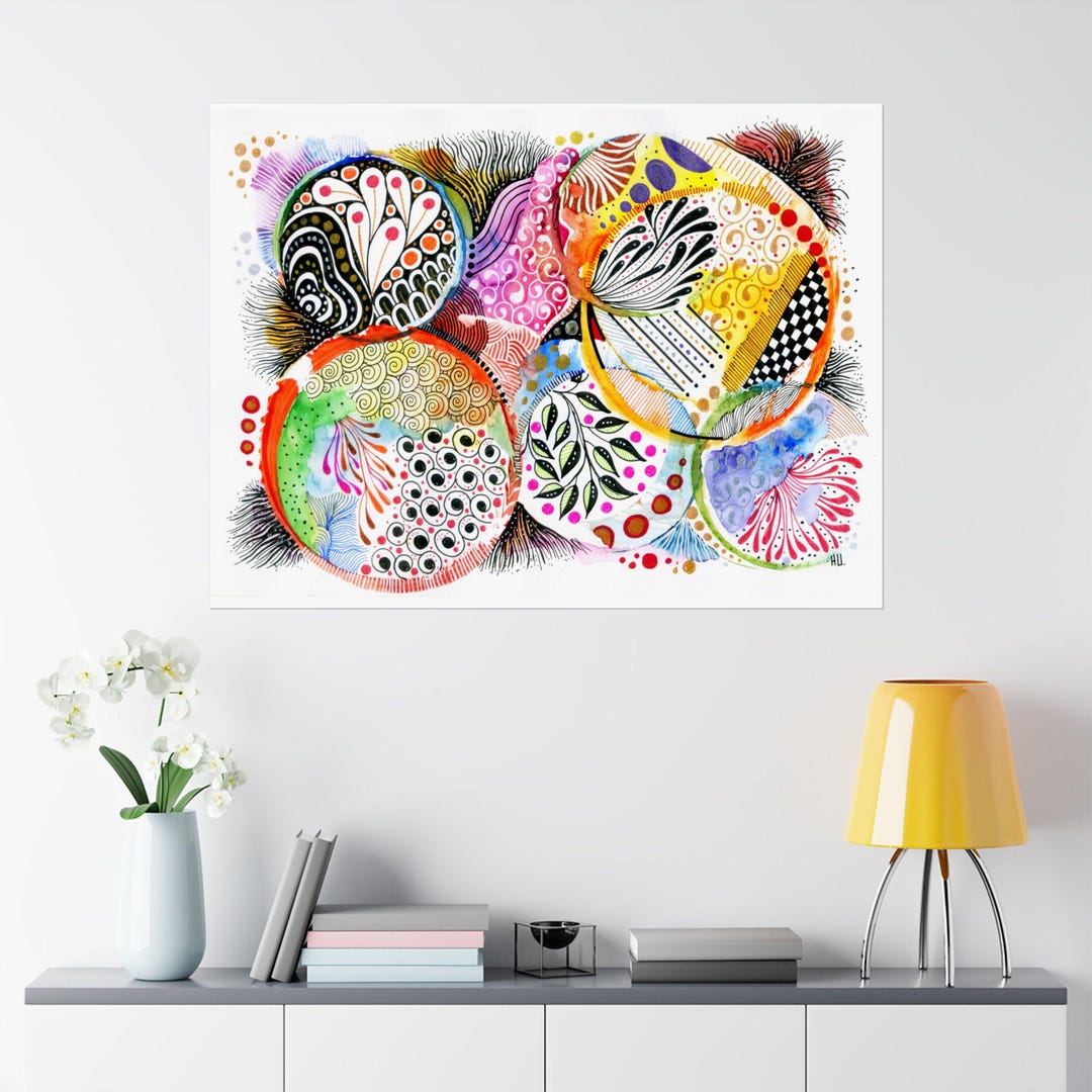 Colorful Zentangle Art Print, Matte Horizontal Poster for Home Decor ...