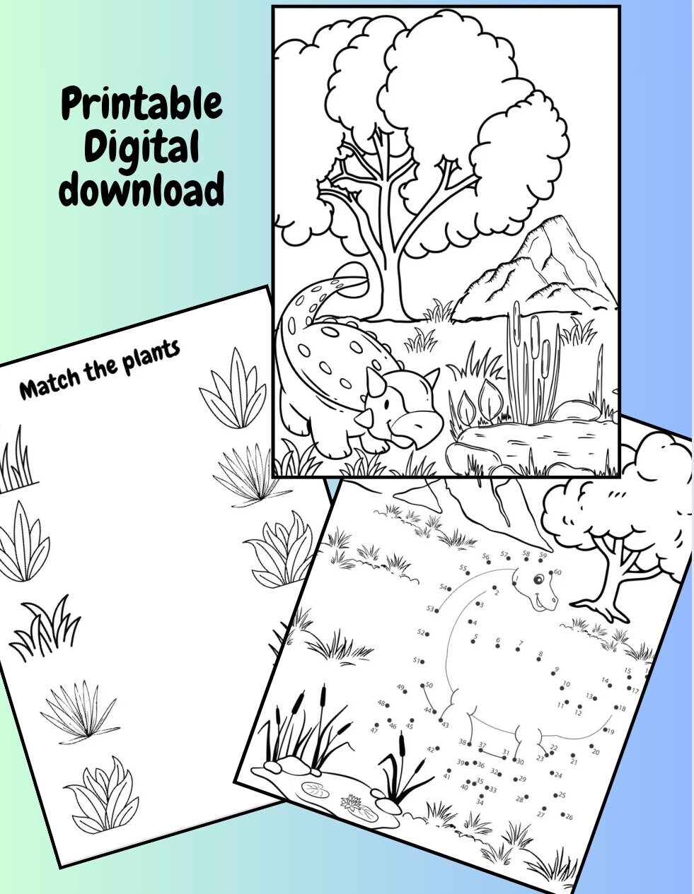 Dinosaur Coloring and Activity Printable Pages - Etsy