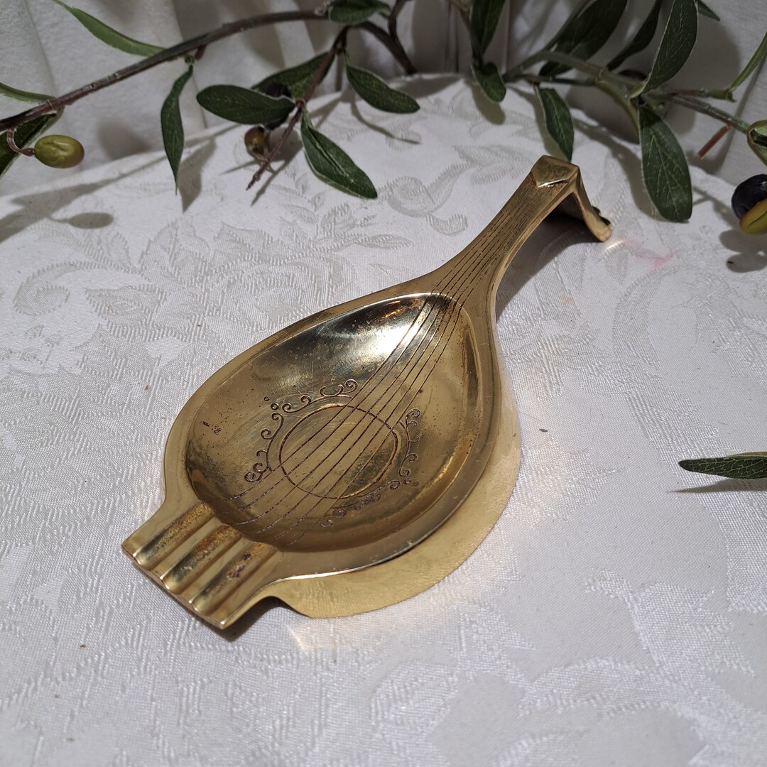 Rare Vintage Mandolin Shaped Design Brass Ashtray - Musical Instrument ...