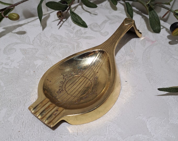 Rare Vintage Mandolin Shaped Design Brass Ashtray - Musical Instrument ...