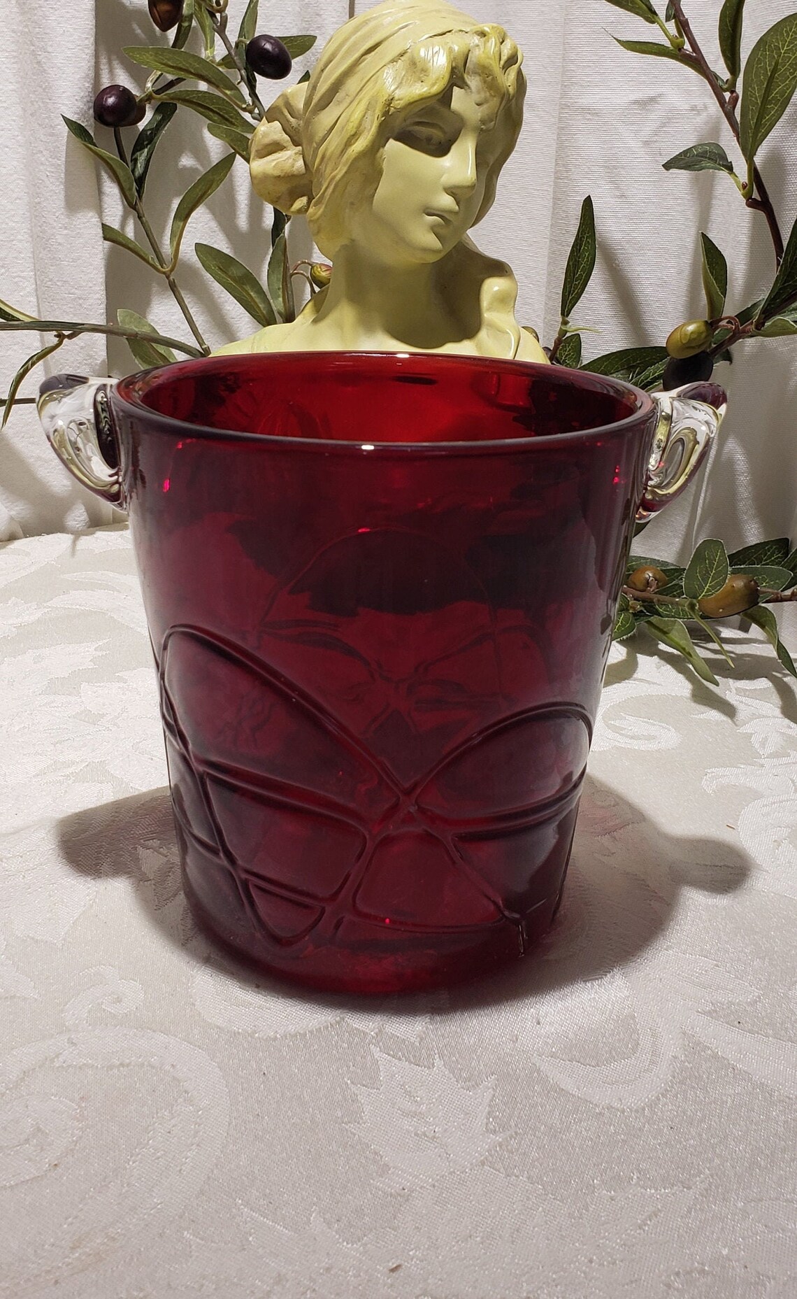 Vintage Hand Blown Ruby Red Glass Ice Bucket - Bar Decor - Etsy