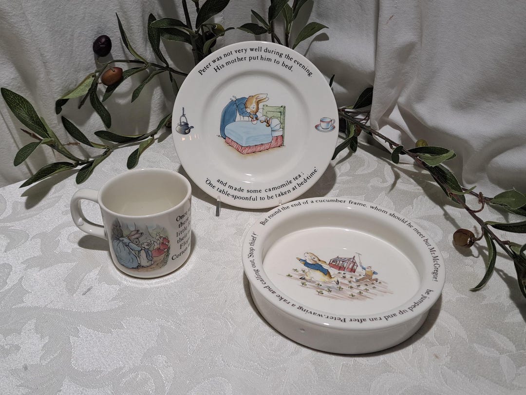 Vintage Beatrix Potter Peter Rabbit 3 Piece Mug, Plate & Porringer ...