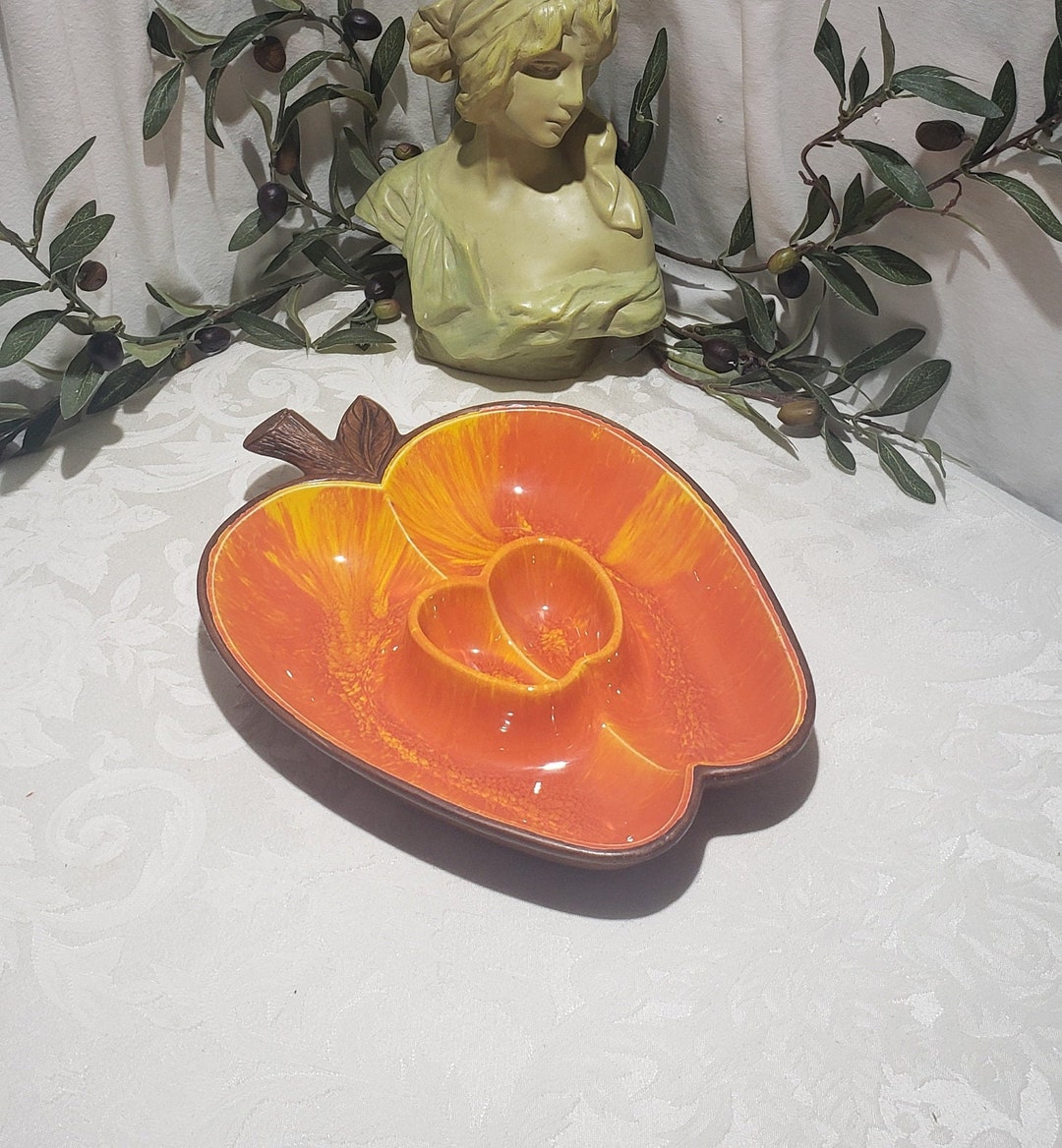 Vintage Treasure Craft Pottery Apple Shaped Design Chips and Dip Dish ...
