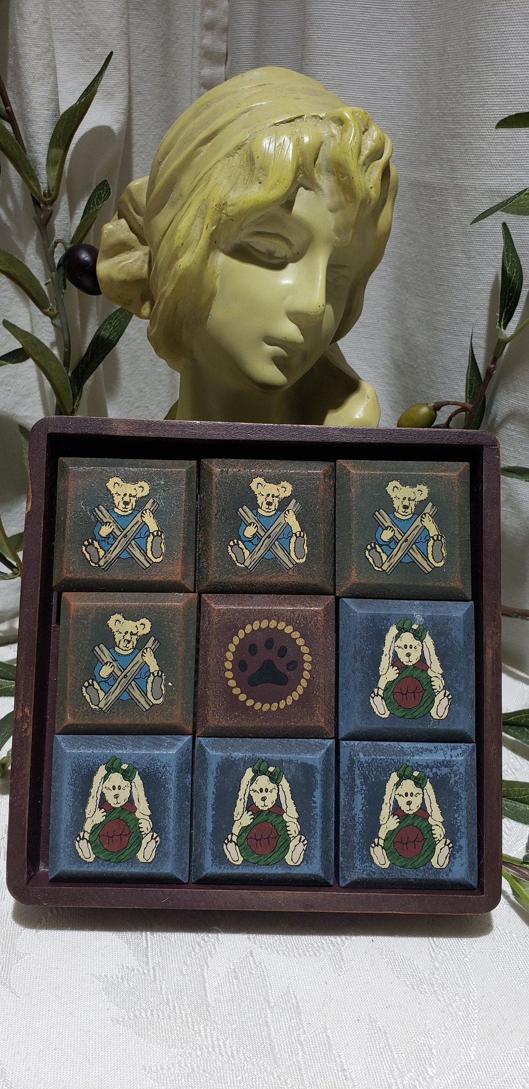 Cute Vintage Boyd's Collection Bears Vs. Hares Wooden Tic-tac-toe Board ...