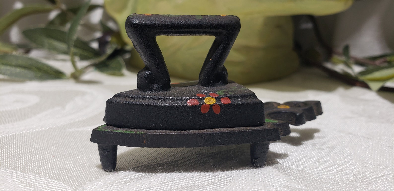 Vintage Hand Painted Floral Design Cast Iron Miniature Iron - Etsy