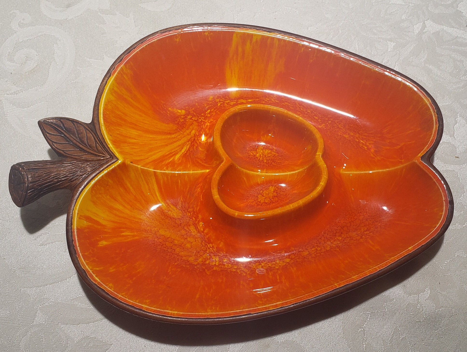 Vintage Treasure Craft Pottery Apple Shaped Design Chips and Dip Dish ...