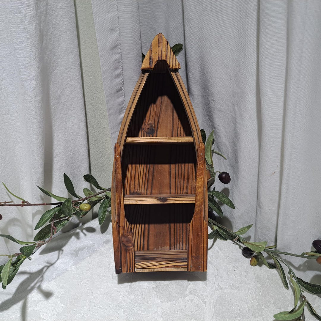 Vintage 15-inch Tall Rowboat-shaped Wall-hanging Wooden Shelf Unit With ...