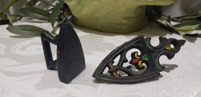 Vintage Hand Painted Floral Design Cast Iron Miniature Iron - Etsy