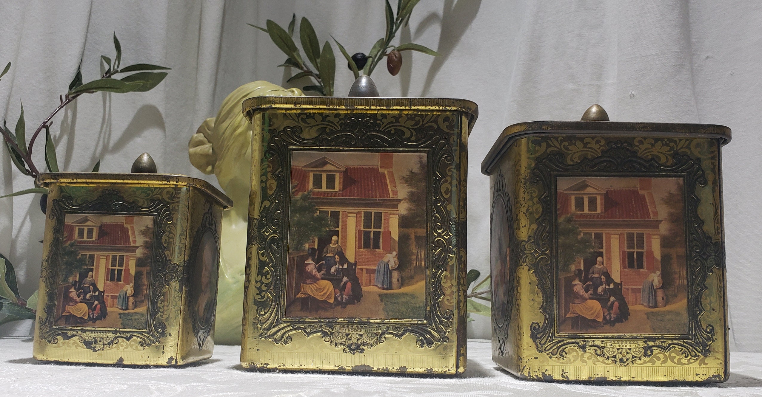 Vintage Canister Set Of 3 4 Sided Embossed Design Tin | Etsy