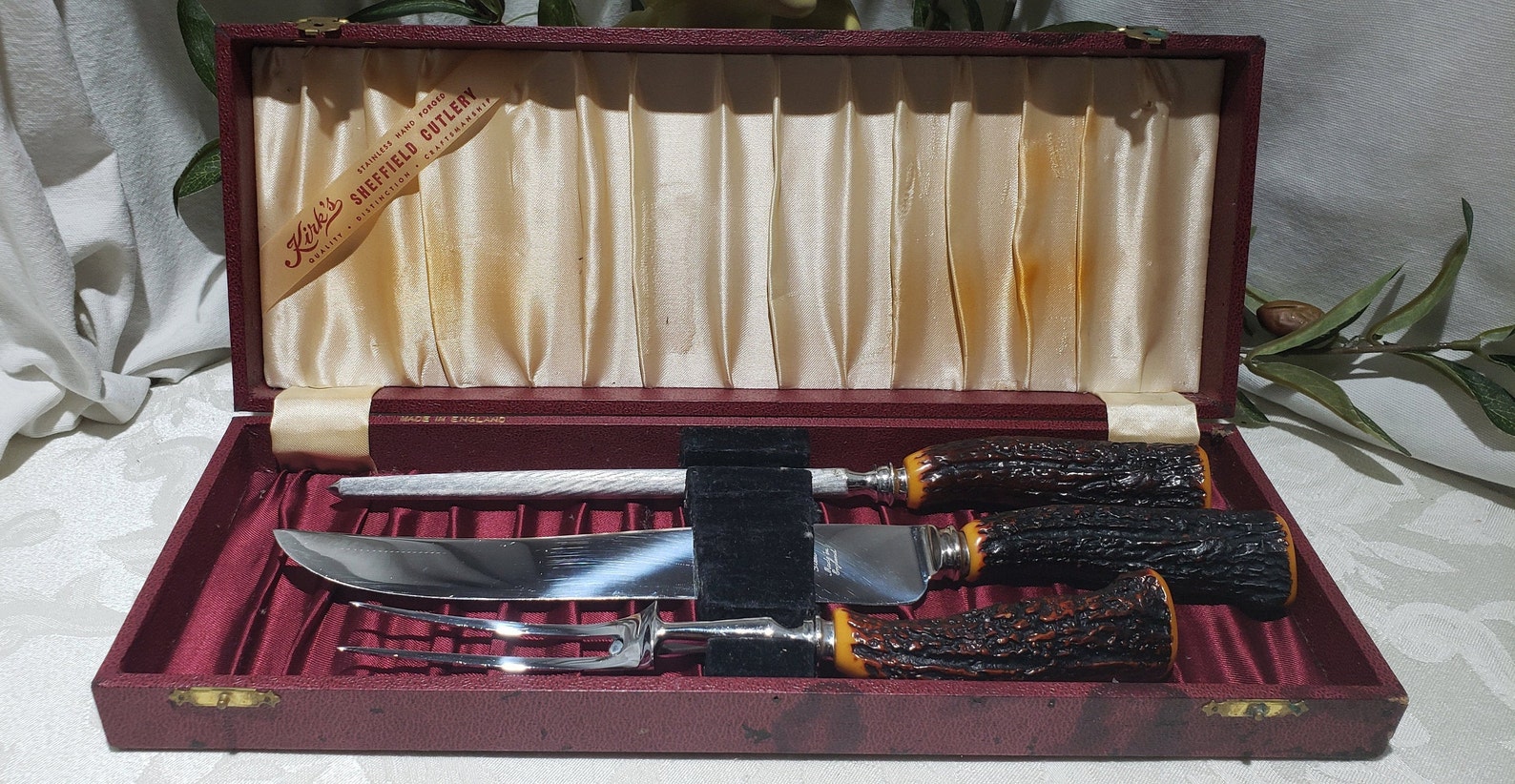 Vintage Fine Quality Forged Kirk's Sheffield Cutlery 3 Piece Carving ...