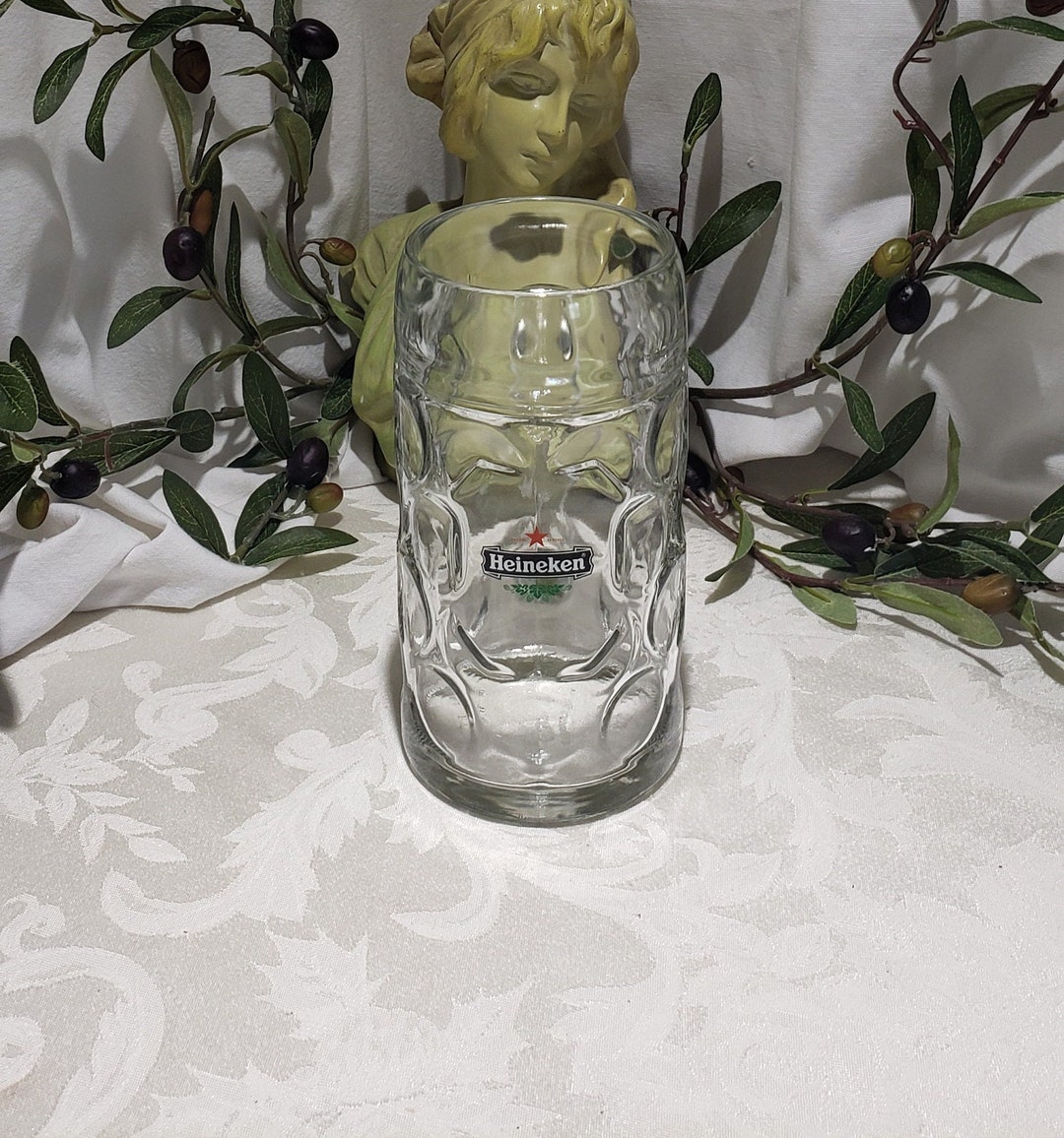 Rare Vintage Large 40 Ounces Heineken Red Star Dimpled Glass Beer Mug ...