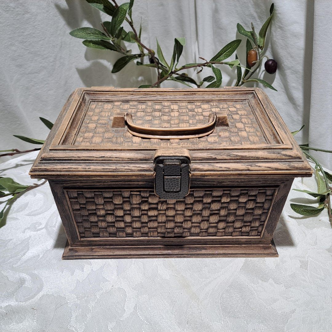 Vintage Retro-style Lerner Sewing Box With Faux Wood Finish and Basket ...