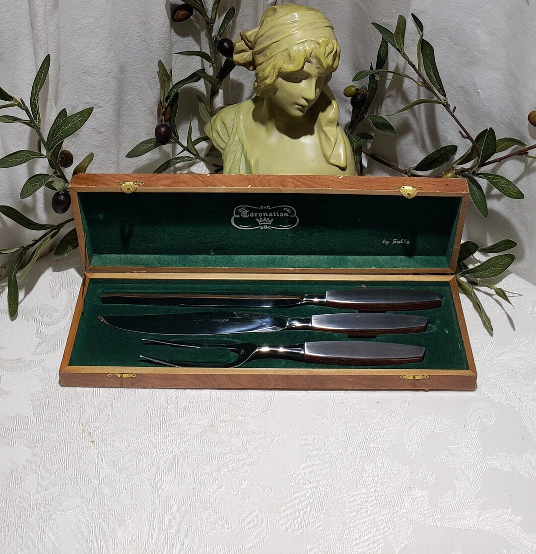 Vintage Mid Century 3 Piece Set Stainless Steel and Wood Coronation by ...