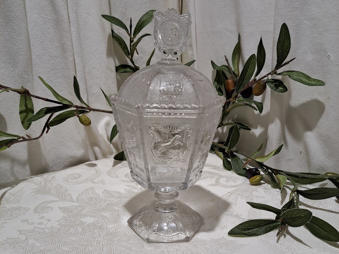 Vintage Imperial Glass Paneled Embossed Zodiac Signs Design Clear Glass ...
