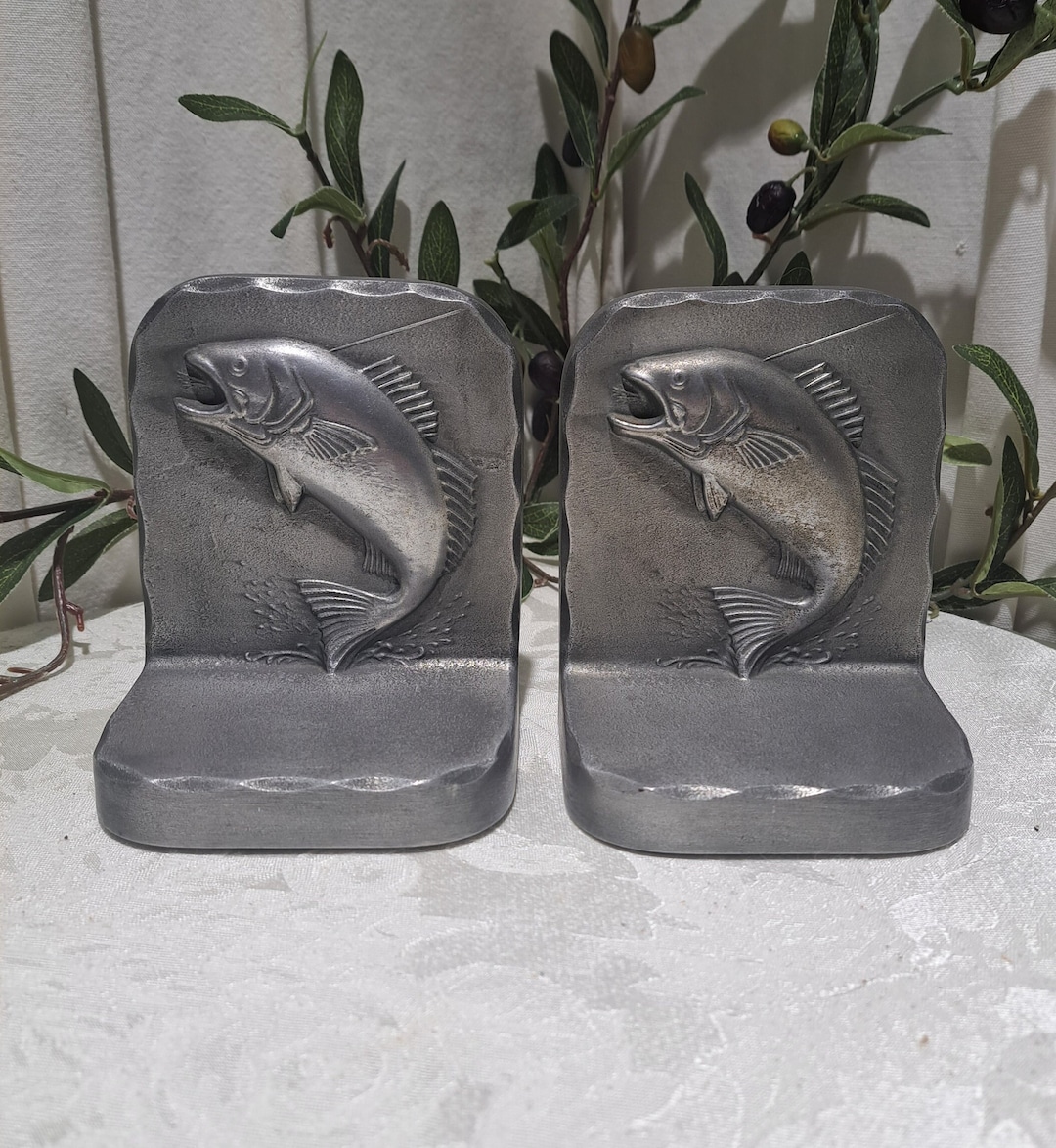 Rare Vintage Adams Fishing Design Cast Aluminum Bookends Made in USA ...