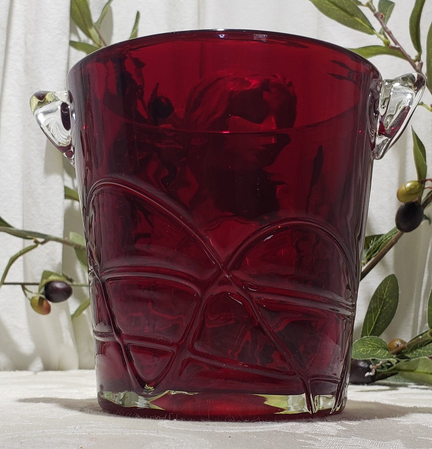 Vintage Hand Blown Ruby Red Glass Ice Bucket - Bar Decor - Etsy
