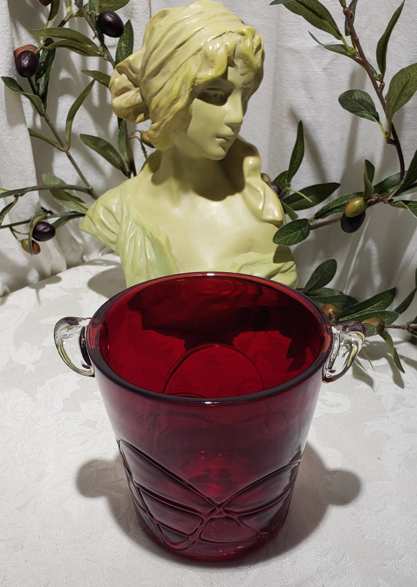 Vintage Hand Blown Ruby Red Glass Ice Bucket - Bar Decor - Etsy