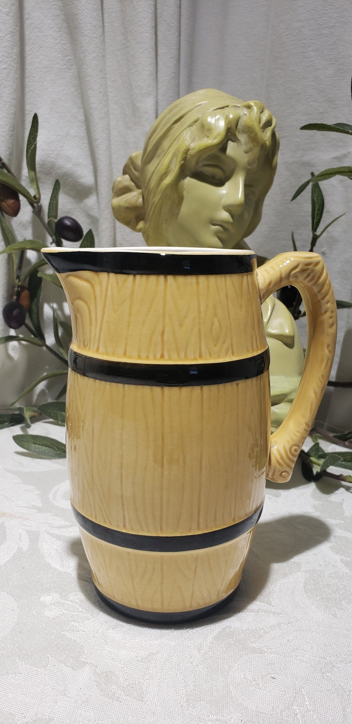 Awesome Vintage Majolica Pottery Glazed Ceramic Barrel Pitcher | Etsy