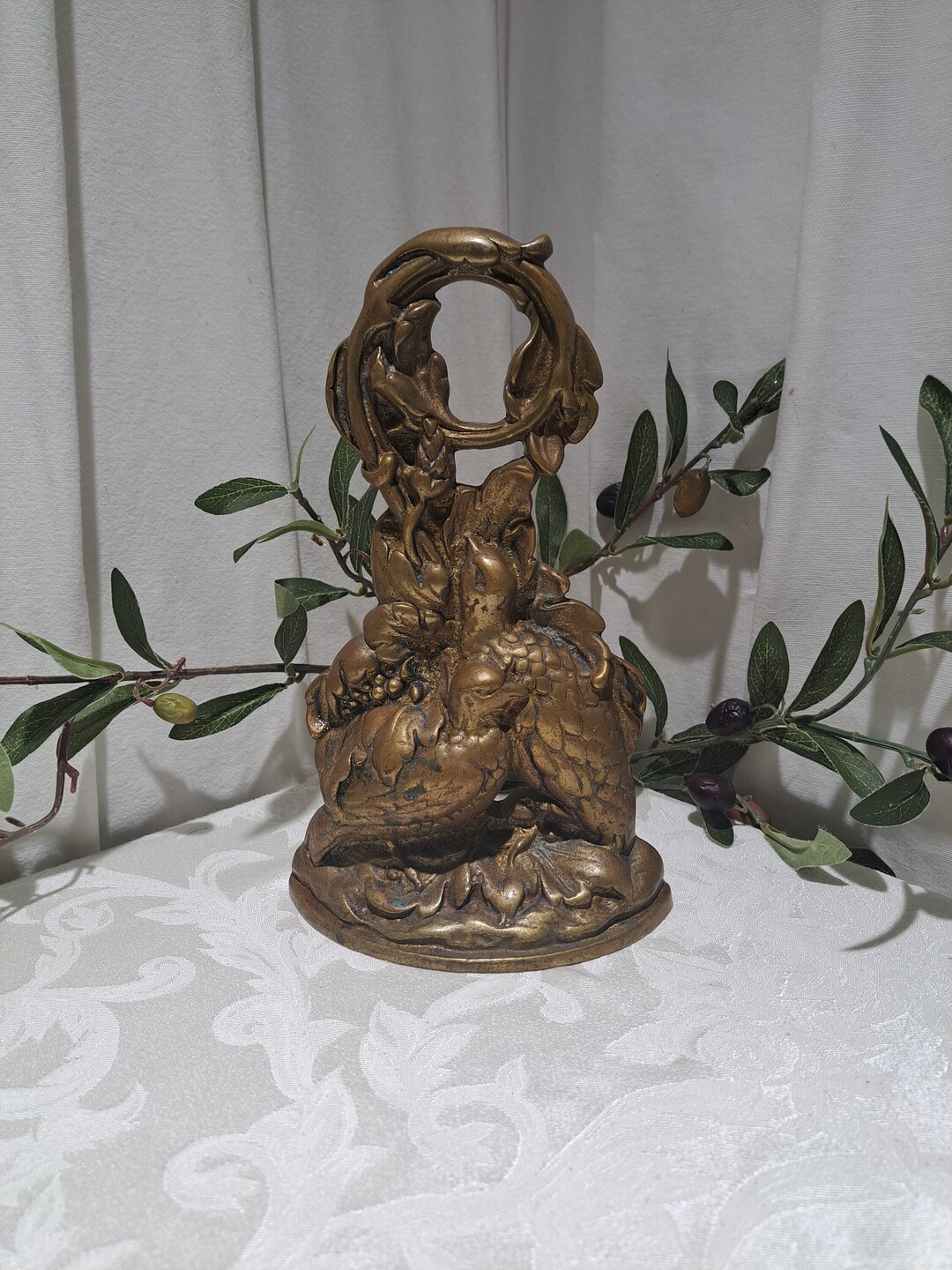 Antique Late 19th Century Victorian Solid Brass Birds, Fruit and Floral ...