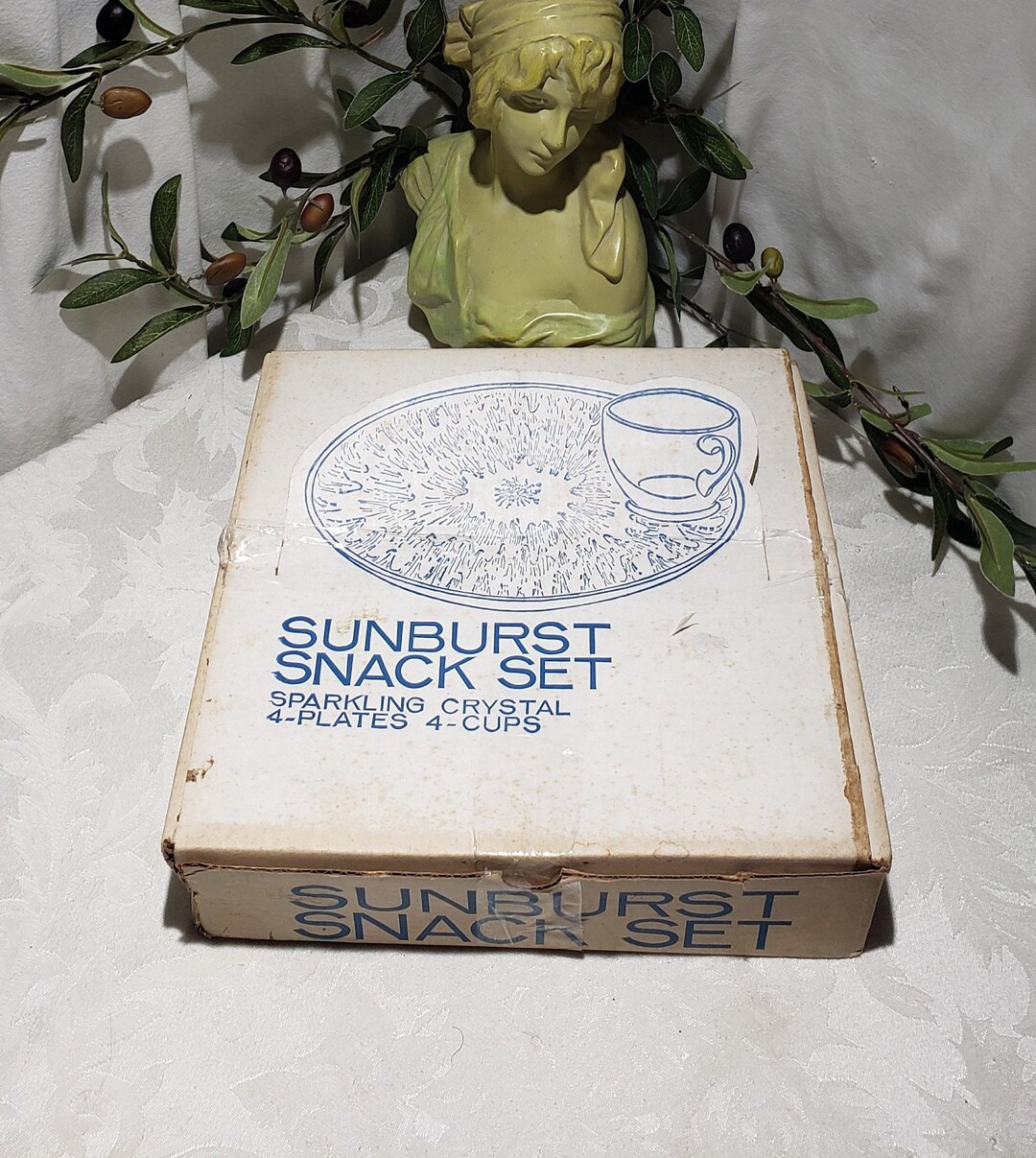 Vintage Mid Century 8 Piece Indiana Glass Sunburst Snack Set Sparkling ...