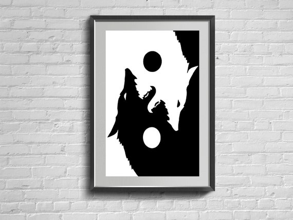 Yin Yang Wall Art. Wolf Print. Modern Poster. Home Decor. - Etsy