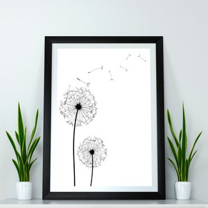 Dandelion Black and White Poster. Dandelions Minimalist Print. Flowers ...
