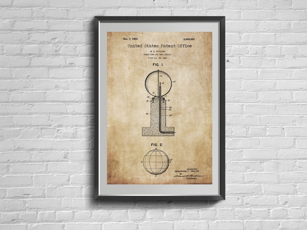 Atomic Bomb Air Zero Locator Patent Print, WWII Inventions Poster, Military Vintage Wall Art ...