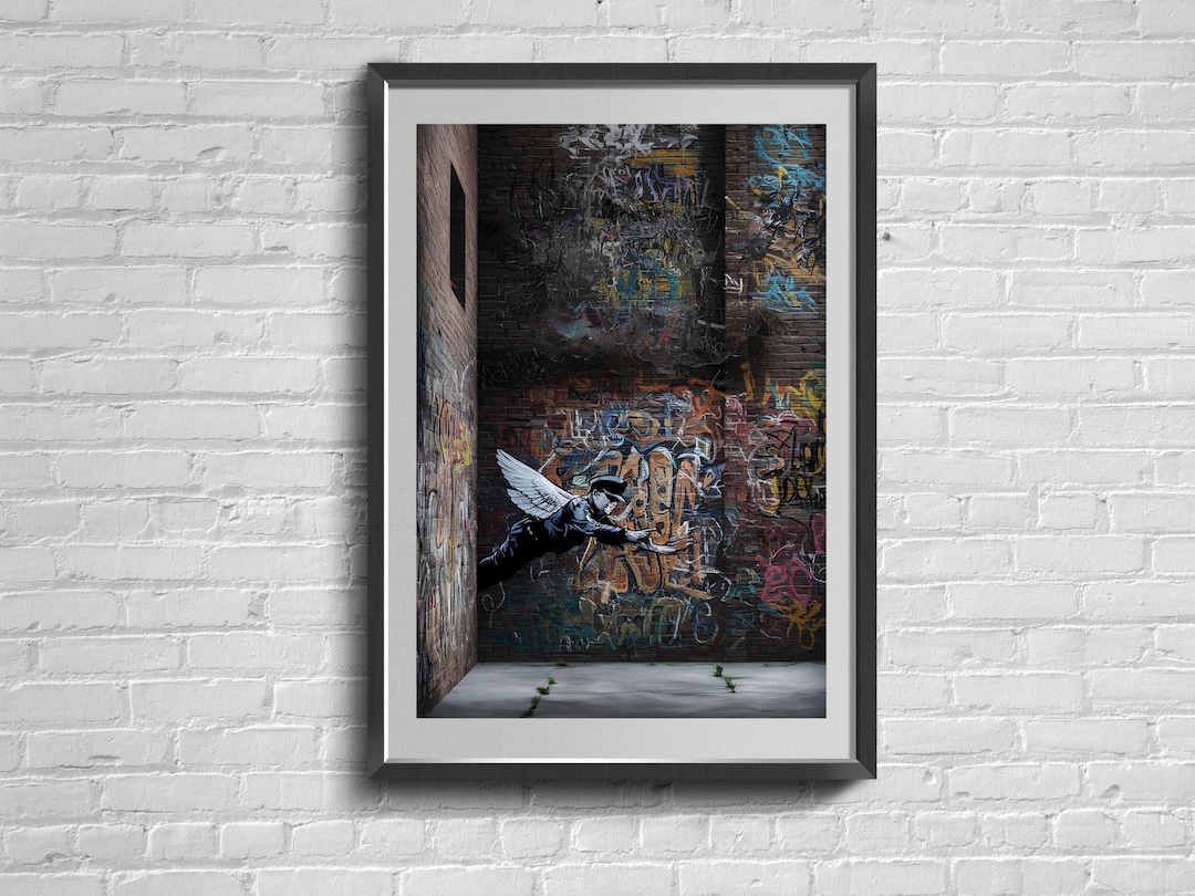 Banksy on Canvas, Flying Copper Poster, Banksy Art, Wall Art Canvas ...