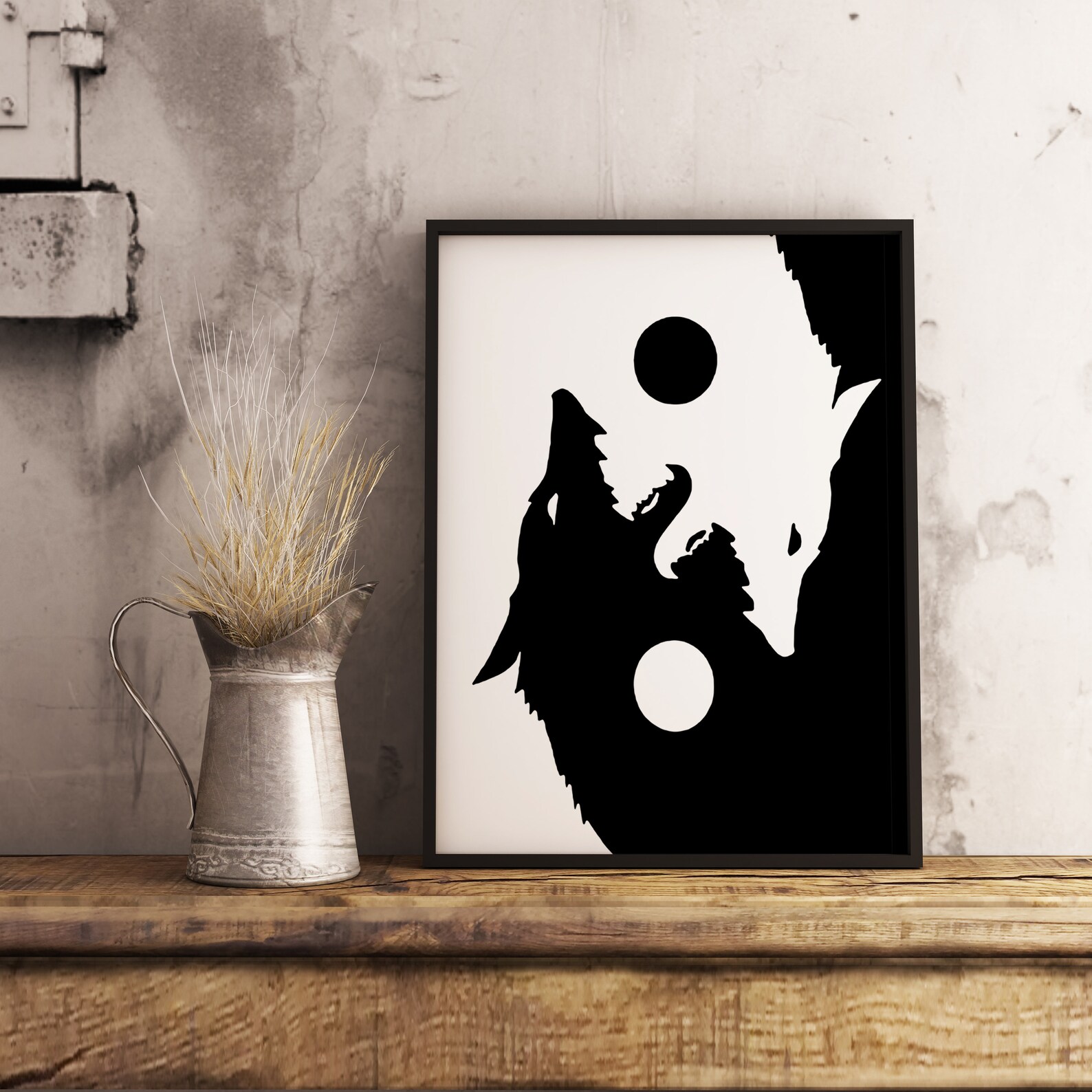 Yin Yang Wall Art. Wolf Print. Modern Poster. Home Decor. - Etsy