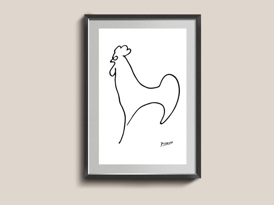 Cockerel Rooster Chicken Line Art Print. Sketch Poster. Minimalist Wall ...
