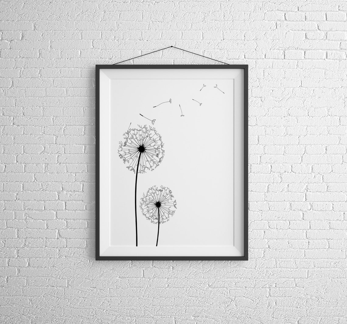 Dandelion Black and White Poster. Dandelions Minimalist Print. Flowers ...