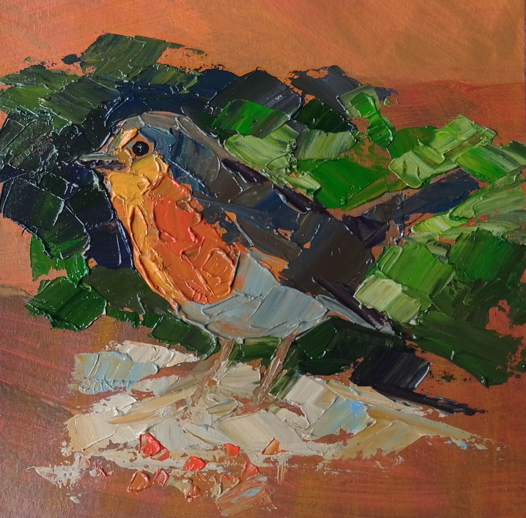 Bird Robin Painting Original Art Oil on Paper Wall Art Gift Small ...