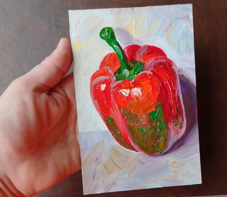 Red Bell Pepper Oil Painting Original, Small Kitchen Still Life, Wall ...