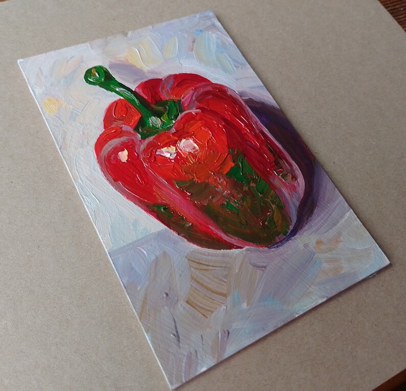 Red Bell Pepper Oil Painting Original, Small Kitchen Still Life, Wall ...