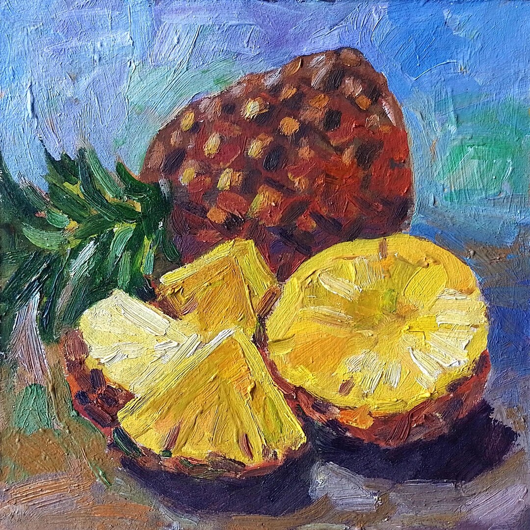 Pineapple Still Life Oil Painting Original, Kitchen Painting, Small ...