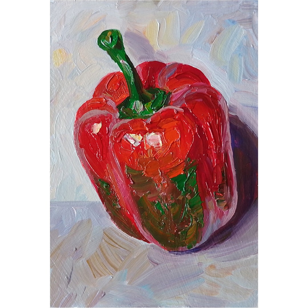 Red Bell Pepper Oil Painting Original, Small Kitchen Still Life, Wall ...