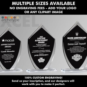 XCEL/SHIELD | Glass Award | Corporate Gift | Multiple Sizes | Custom ...