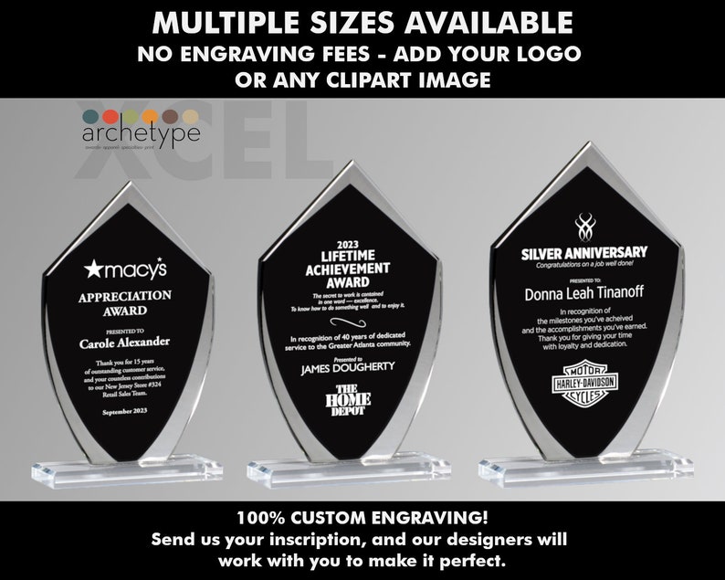 XCEL/SHIELD Glass Award Corporate Gift Multiple Sizes - Etsy