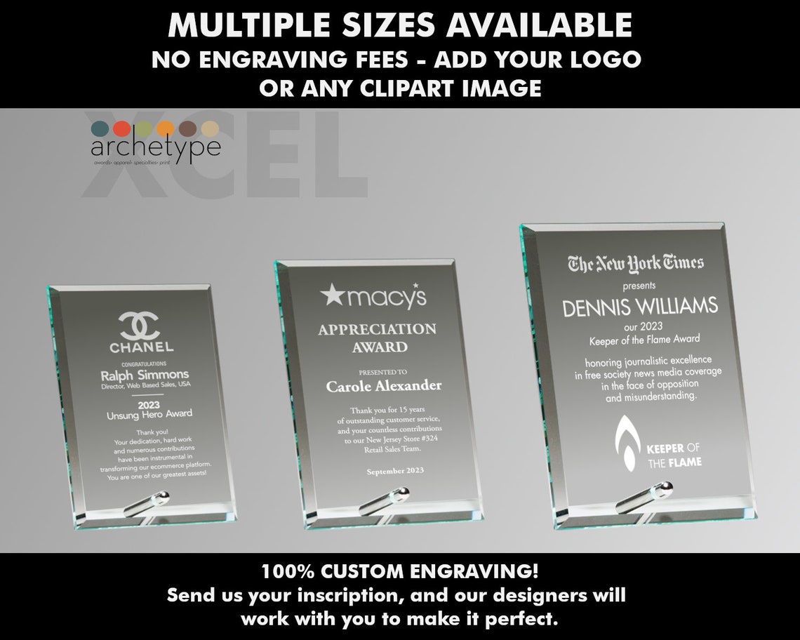 XCEL/FRAME Glass Award Corporate Gift Multiple Sizes - Etsy