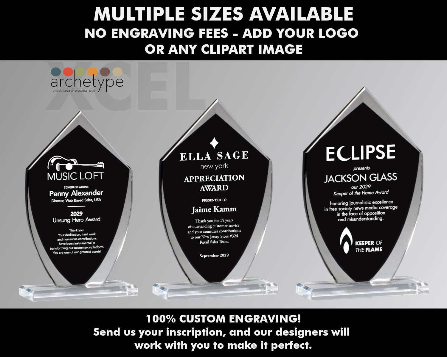 XCEL/SHIELD | Glass Award | Corporate Gift | Multiple Sizes | Custom ...