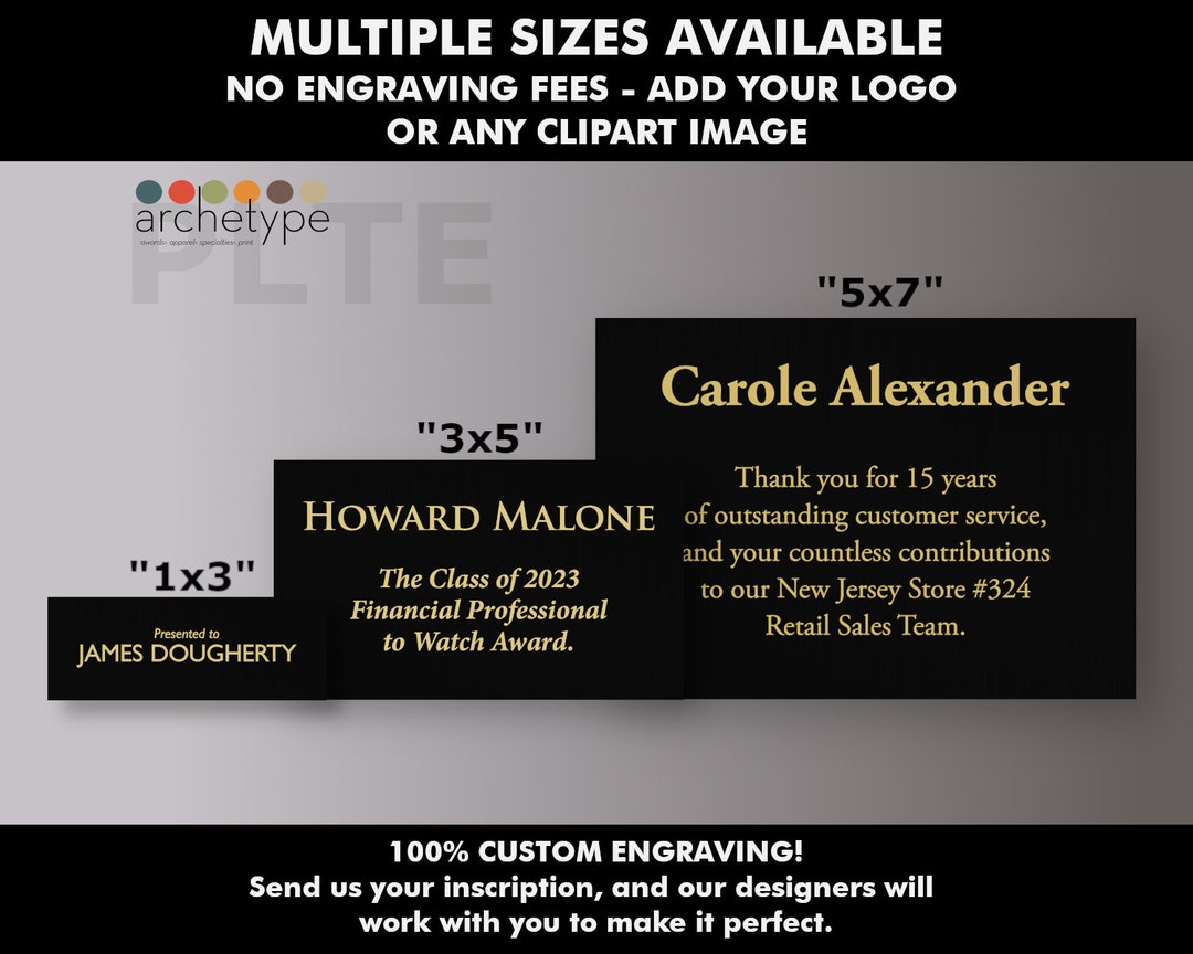 Plte/black gold Lettering Engraved Metal Plate Plate Multiple Sizes ...