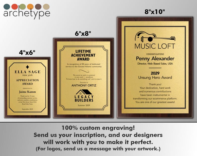 Custom Appreciation Award -wood Plaque With Gold Metal Plate ...