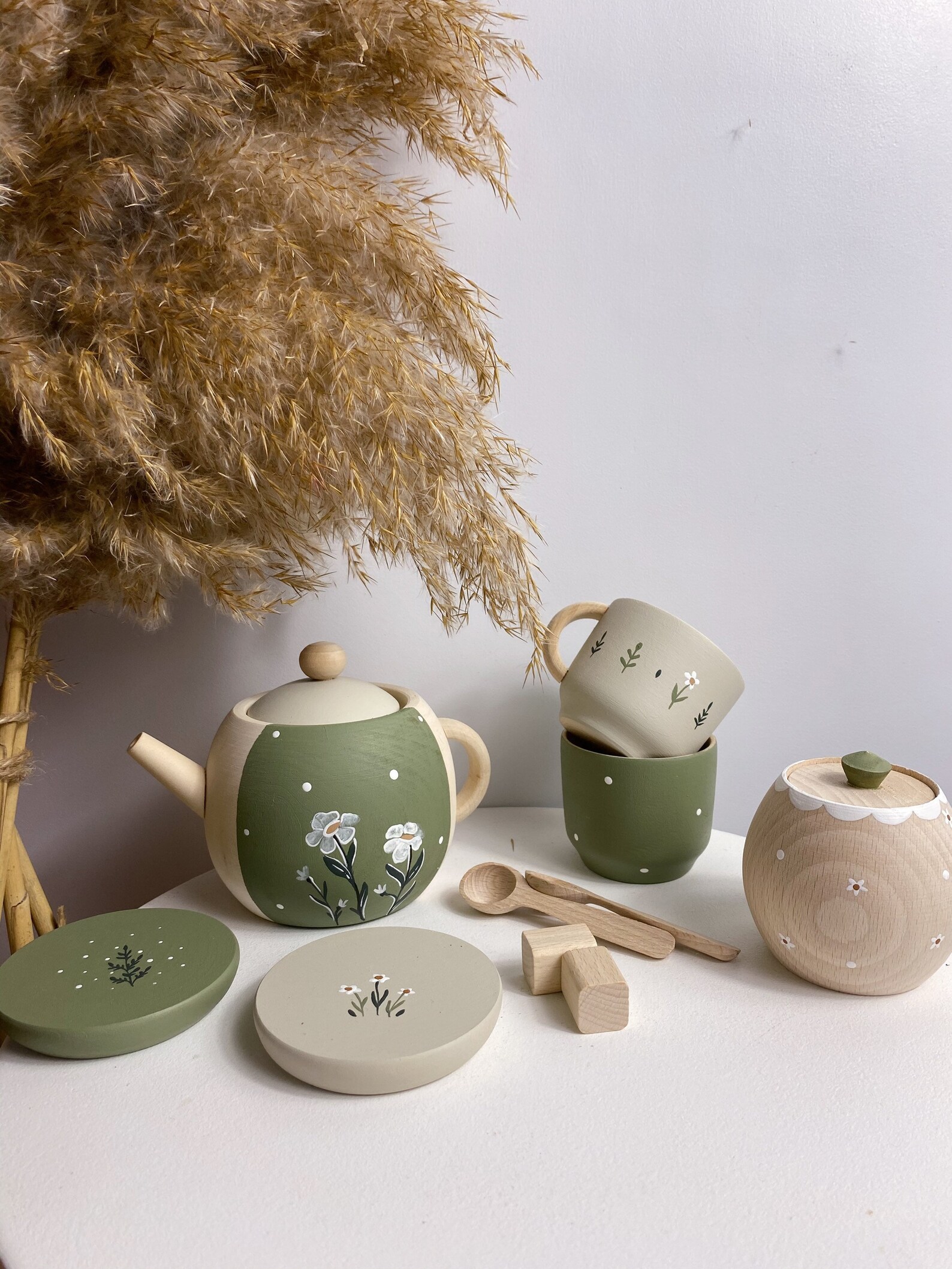 Wooden Tea Set Toy - Hand Painted - Pretend Play - Tea Set Kids ...