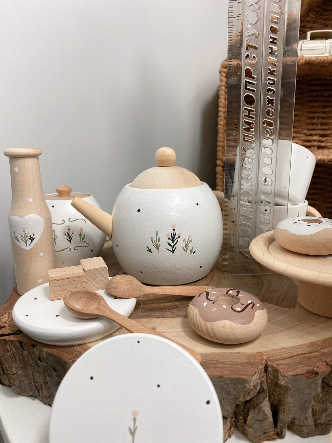 Wooden Tea Set Toy Hand Painted Pretend Play Tea Set - Etsy