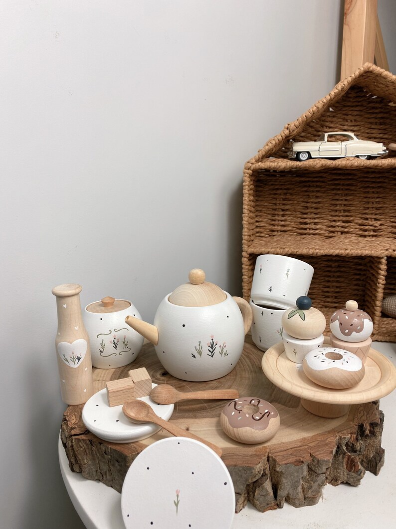 Wooden Tea Set Toy Hand Painted Pretend Play Tea Set - Etsy