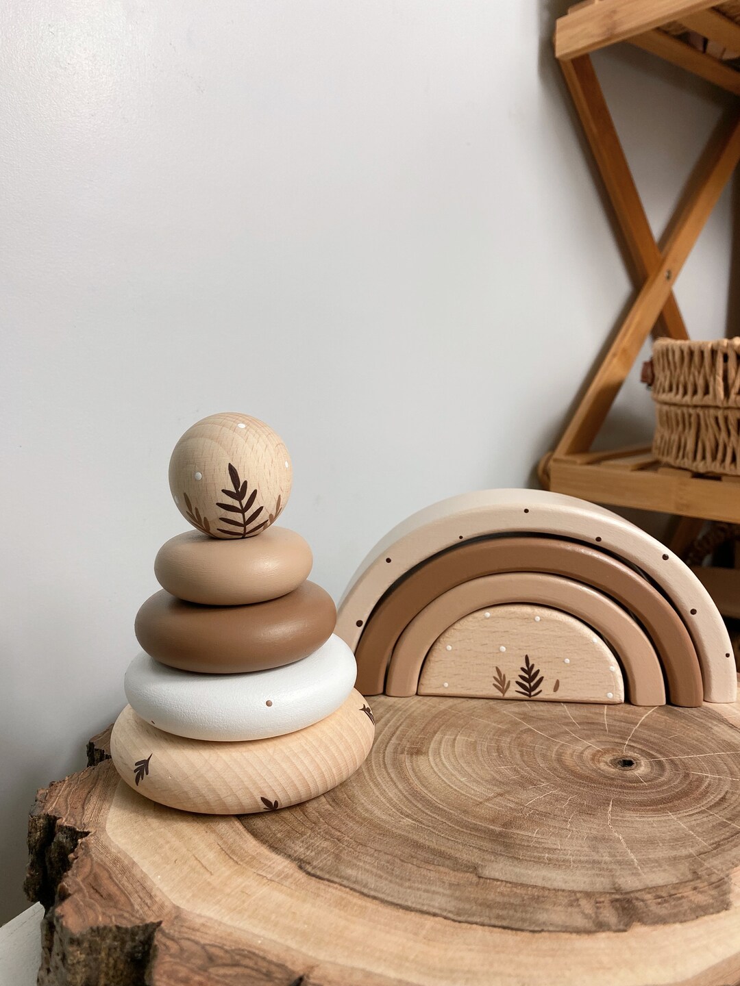 Wooden Toy Set, Wooden Pyramid, Wooden Ring Stacker Toy, Wooden Rainbow ...