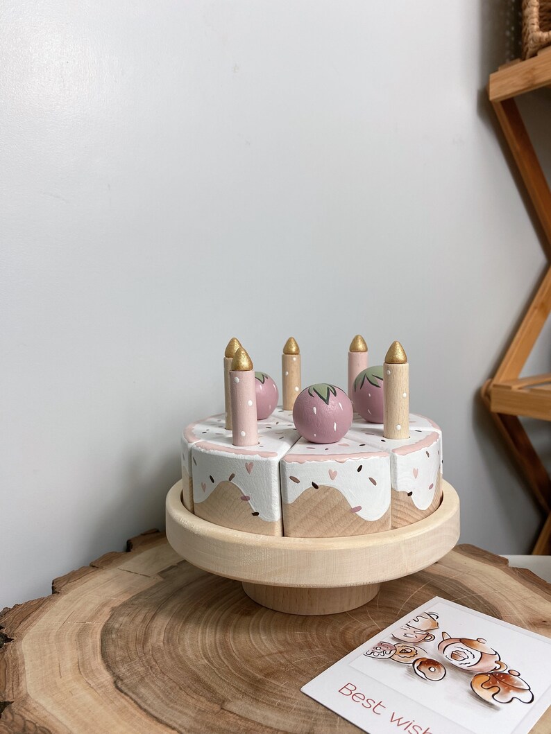 Wooden Cake Toy Wooden Cake Birthday Gift Kids Pretend - Etsy