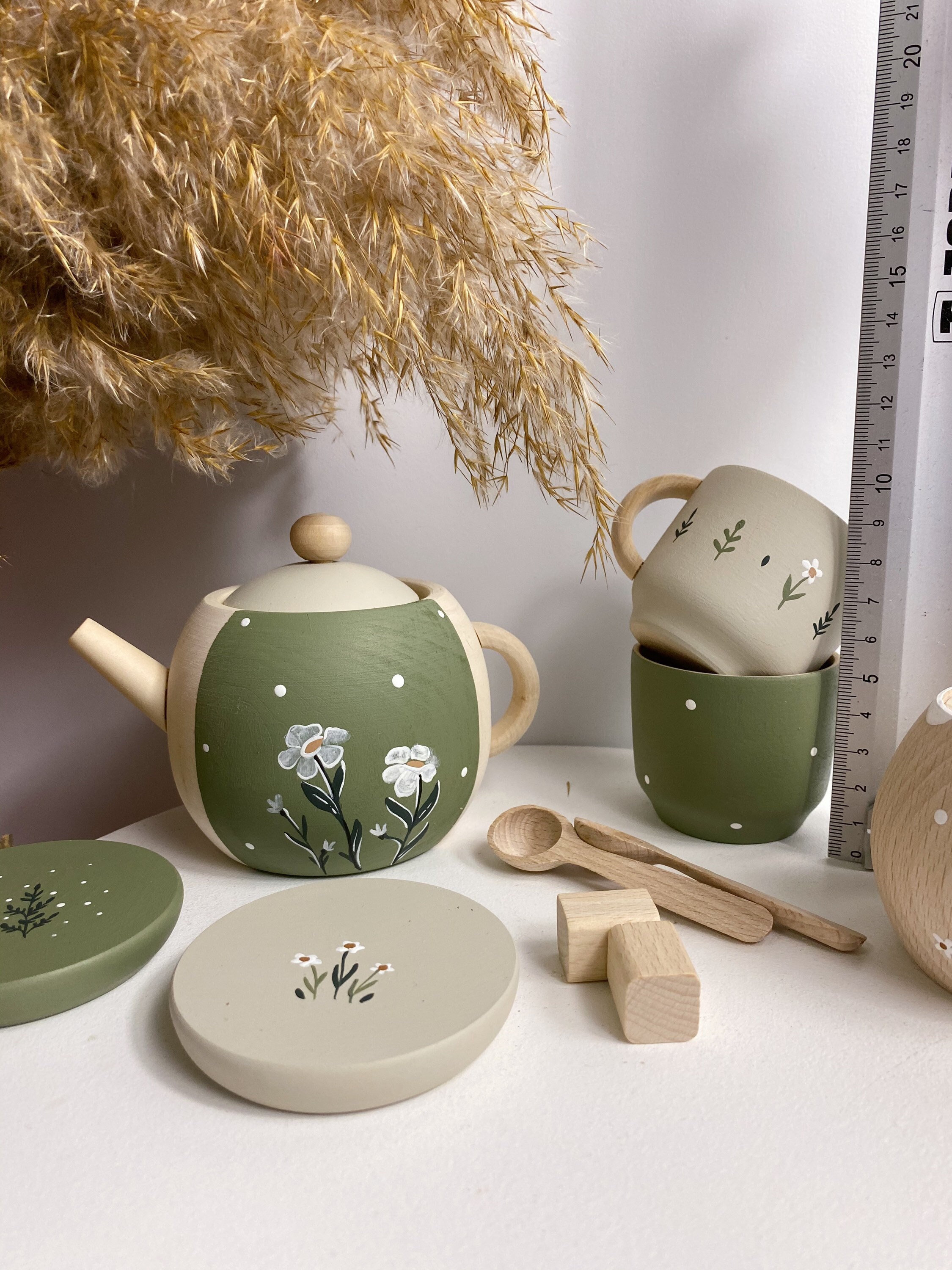 Wooden Tea Set Toy Hand Painted Pretend Play Tea Set - Etsy