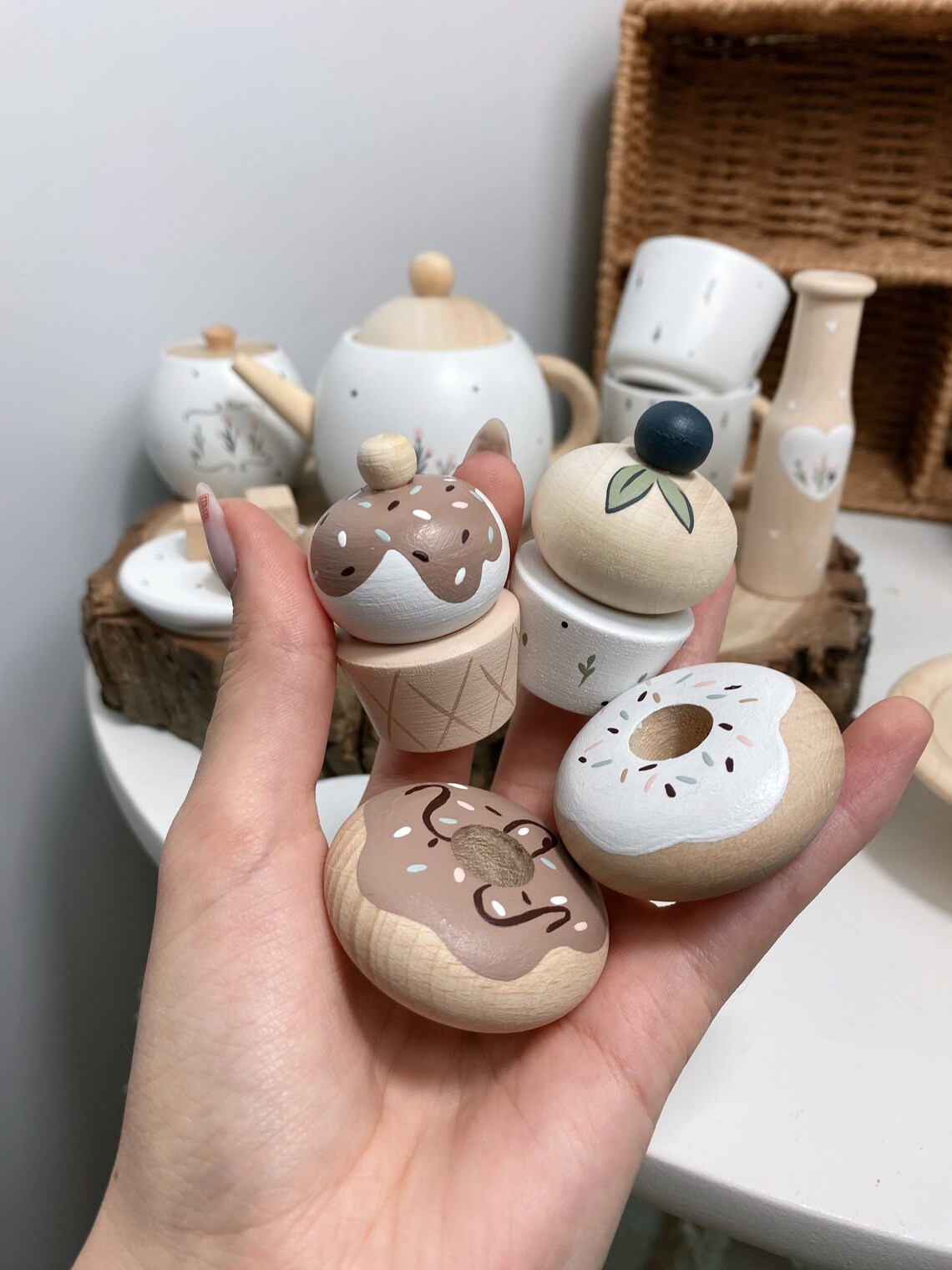 Wooden Tea Set Toy Hand Painted Pretend Play Tea Set - Etsy