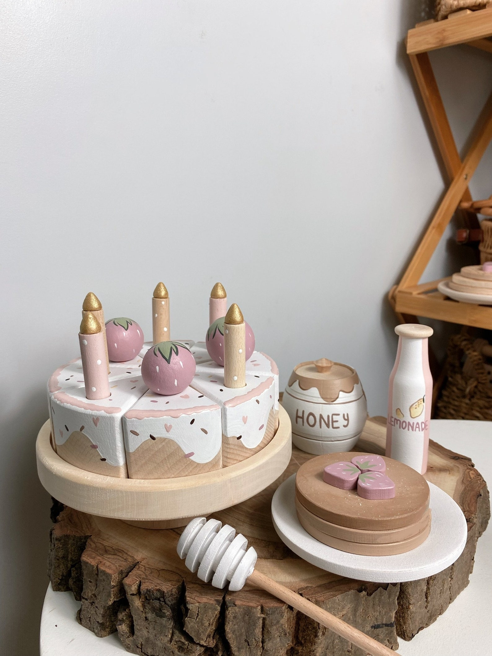 Wooden Cake Toy Wooden Cake Birthday Gift Kids Pretend - Etsy